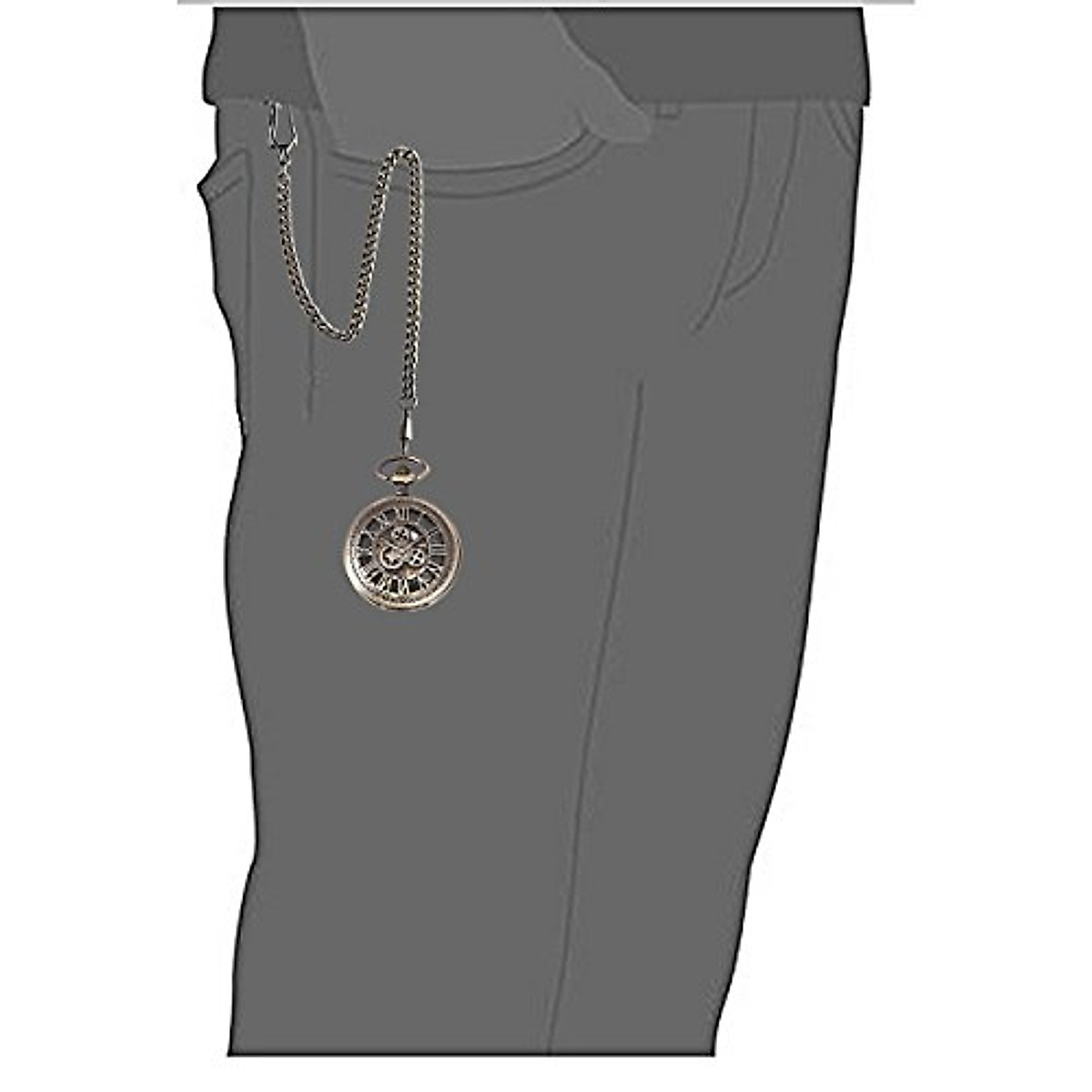 SIBOSUN Pocket Watch Skeleton Mechanical Double Case Hand-Wind Bronze Roman Numerals Antique Chain Mens