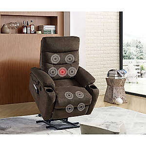 POCIYIHOME 35.5" Electric Power Lift Recliner Chair Sofa with 8 Vibrating Massage 1 Lumbar Heating Point for Elderly, 2 Side Pockets, Cup Holders, USB Ports, High-Tech Seat for Home (Dark Brown)