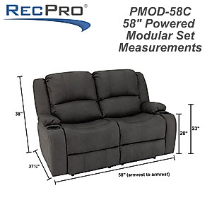 RecPro Charles 58" Powered Double RV Wall Hugger Recliner Sofa RV Loveseat with Upgraded 2023 Fabric (Gunmetal)