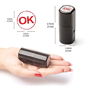 Round Self Inking Rubber Stamps, Copy, Entered, Late, Posted, OK Phrase in Circle Stamper with Vibrant Red Ink (OK)