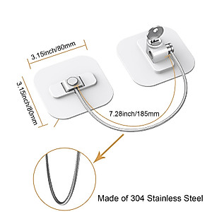 White Fridge Lock, 2 Pack Refrigerator Lock with 4 Keys, Fridge Locks for Kids Proof, Freezer Lock and Drawer Lock, No Tools or Drilling Required, Adult Safety Locks for Pantry, Freezer, and More