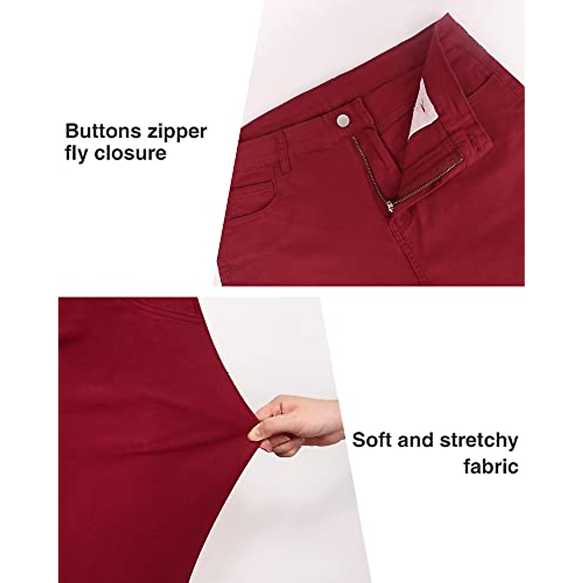 Gboomo Womens Plus Size Pants Skinny Tapered Comfy Stretch High Waist Ankle Jean Wine Red 14W