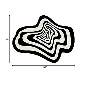 Black and White Abstract Striped Irregular Shape Area Rug 3ft Faux Wool Ultra Soft Rug for Livingroom Bedroom Diningroom Aesthetic Home Office Decor Playroom Carpet