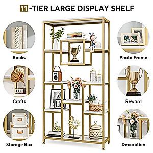 Tribesigns 71" W Gold Bookshelves, 11-Tier Large Tall Open Display Bookshelf, Geometric Cubed Etagere Bookcase Shelf, Modern Book Shelf for Living Room, Bedroom, Home Office, Gold & White