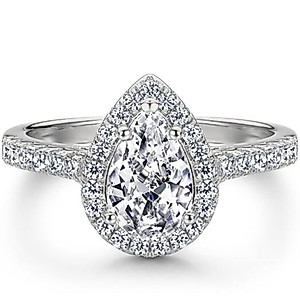 Jude Jewelers Silver Rose Gold Plated Water Drop Tear Shape Cubic Zircon Wedding Engagement Proposal Ring (Silver, 8)