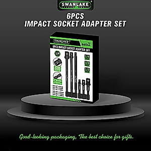 SWANLAKE 6-PCS Impact Grade Socket Adapter Set, 3-Inch and 6-Inch Hex Shank Impact Driver Socket Adapter, Socket to Drill Adapter 1/4" 3/8" 1/2" Impact Driver Adapter