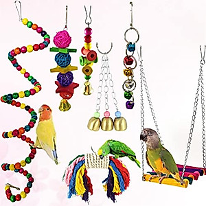 Mipcase Bird Cage Accessories Bird Parakeet Toys, 7pcs Budgie Toys Swing Hanging Parrot Chewing Toy Birds Cage Toy Budgie Accessories for Case Parakeets, Parrots, Budgie