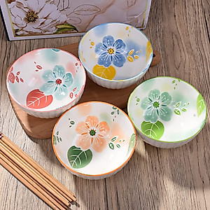 Ceramic Rice Bowl with Chopsticks Set of 4,A Good Gift for Friend and Family (LH)
