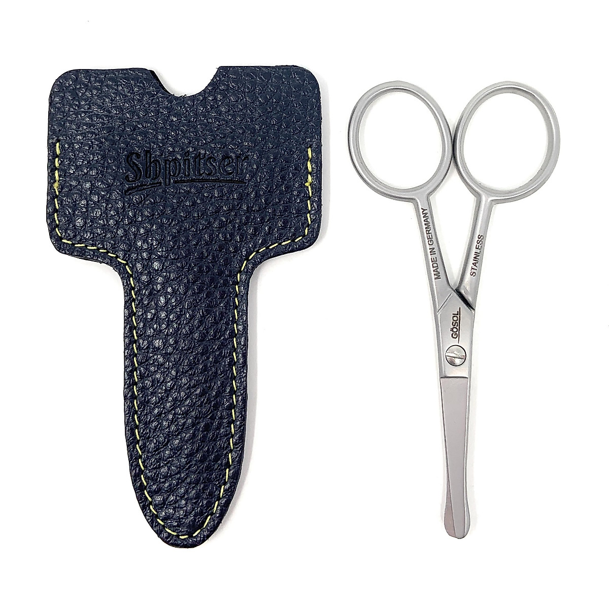 Solingen Nose & Ear Scissors - Stainless Steel Rounded Tip Scissors for Eyebrow, Nose Hair, Mustache and Beard - Made in Solingen & Germany by GÖSOL | Packed with Full Grain Leather Case