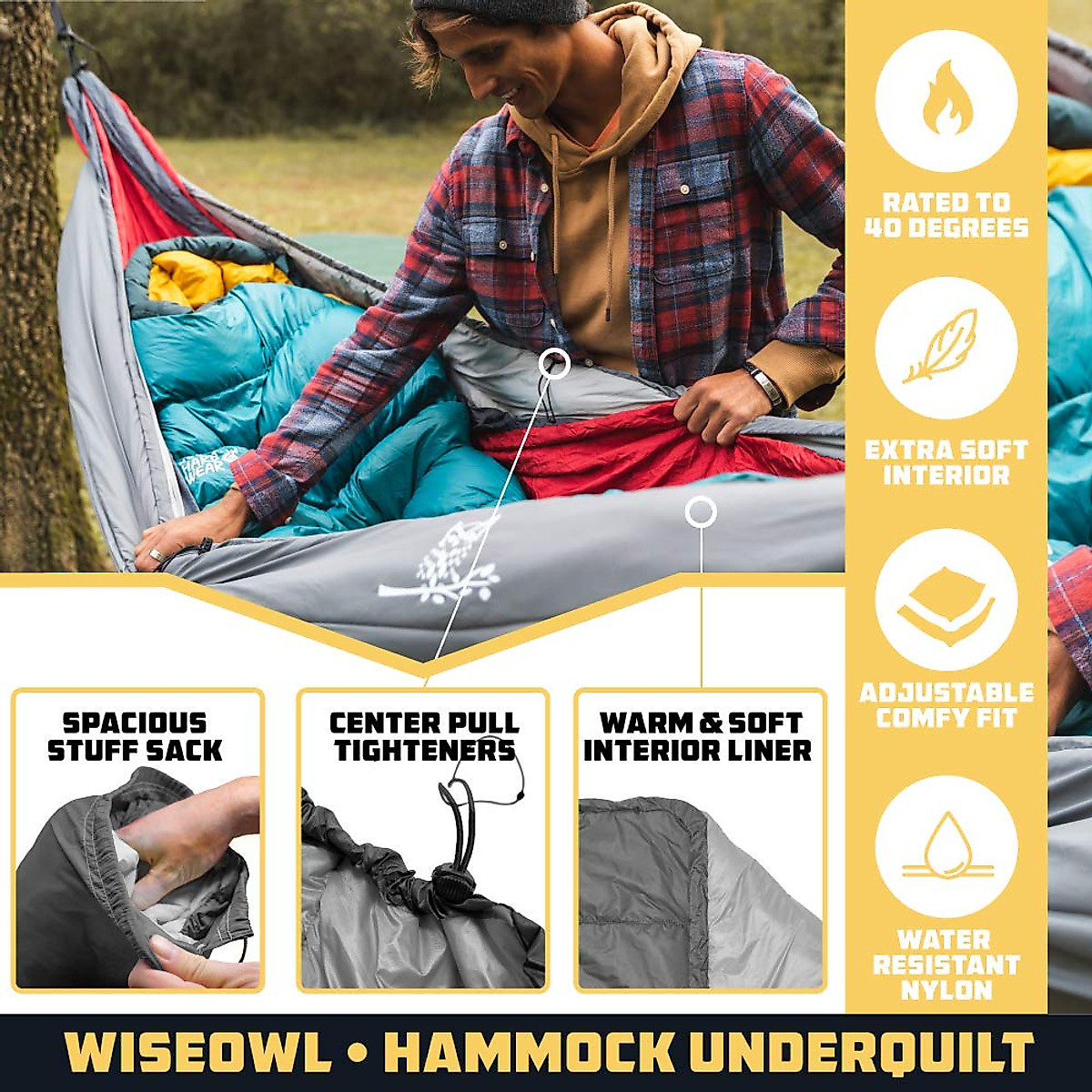 Wise Owl Outfitters Hammock Underquilt for Camping Hammock - Insulated Synthetic Underquilt for Single and Double Hammocks Grey