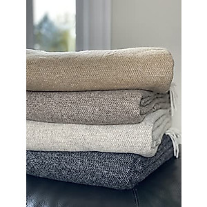 Eikei Wool Throw Blanket Double Sided Oversized Couch Throw Blanket Fringe Trim Soft Merino Woolen Afghan Minimalist Style Lightweight Machine Washable Solid Reversible (Camel, 55Wx78L)