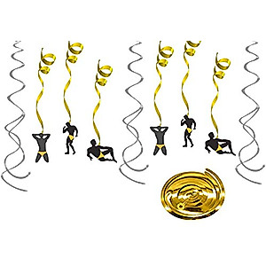 50 Pack Bridal Shower Supplies Hanging Swirls Stripper Pole Dancer Confetti, 3 Dancing Men Posture I Bachelorette Party Decorations, Bride to Be, Birthday, Girls Night Out Party Photo Props backdrops