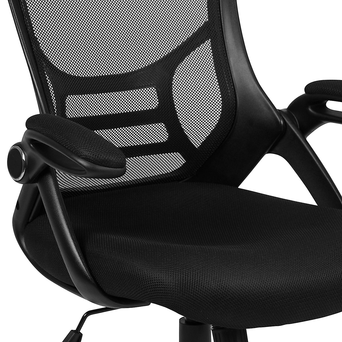 Flash Furniture High Back Black Mesh Ergonomic Swivel Office Chair with Black Frame and Flip-up Arms