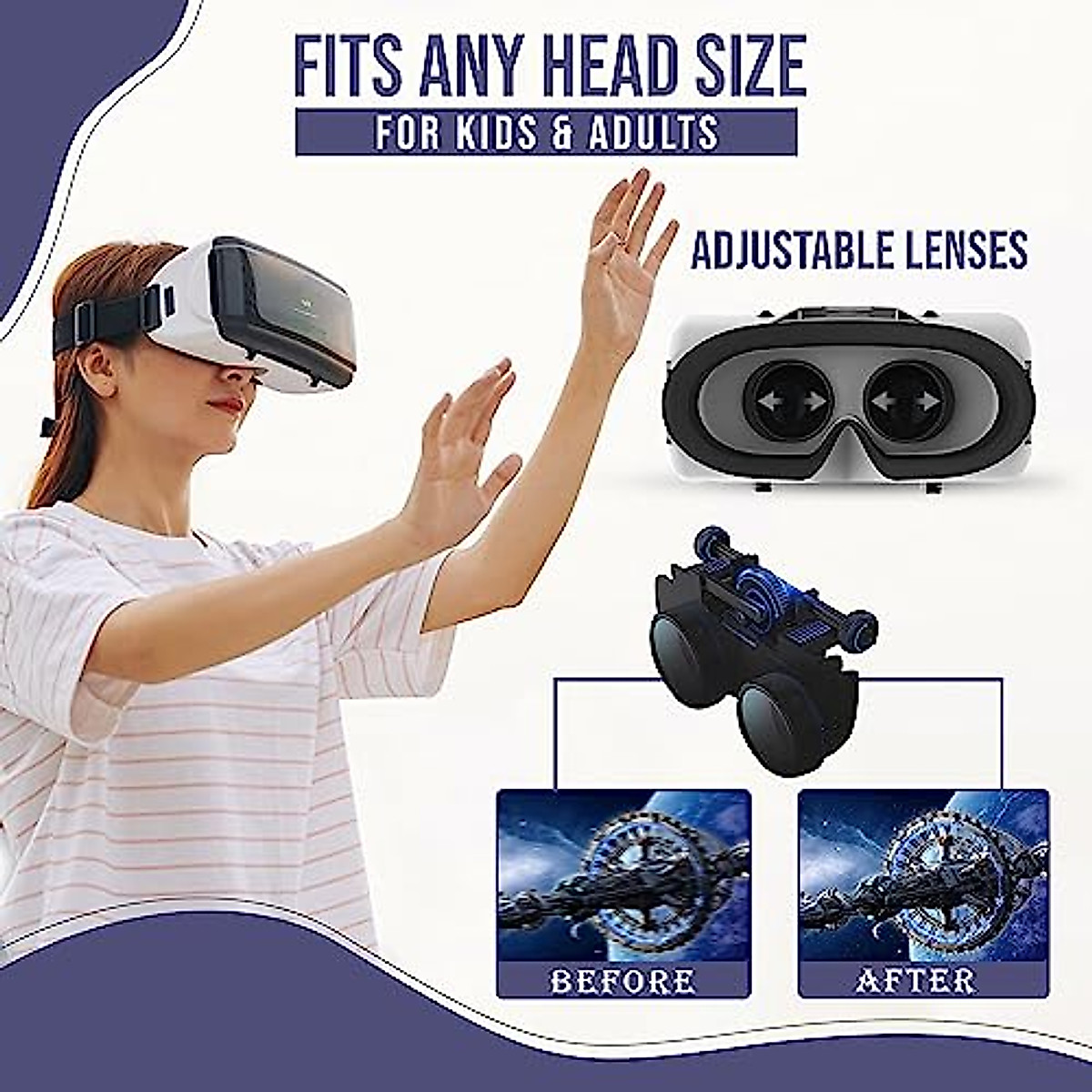 Ultralight VR Headset W/Bluetooth Controller, Comfortable Virtual Reality Headset for 4.7’’-6.4’’ iPhone/Android Phones, VR Headsets for Movies/Games, Gift for Kids & Adults