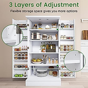 Jehiatek 47” Kitchen Pantry Cabinet, White Freestanding Buffet Cupboards Sideboard with Doors & Adjustable Shelves, Kitchen Pantry Storage Cabinet for Kitchen, Living Room and Dinning Room