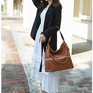 MKF Crossbody for Women - Adjustable Shoulder Strap - PU Leather Top-Handle Handbag Purse Satchel-Tote Bag Charm Brown