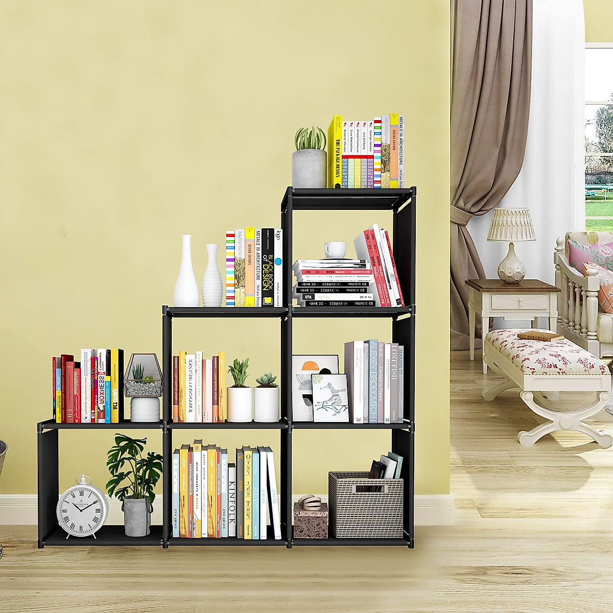 YIZAIJIA Bookcases Cube Storage 6-Cube Closet Organizer Storage Shelves Cubes Organizer DIY Plastic Closet Cabinet Modular Book Shelf Organizing Storage Shelving for Bedroom Living Room (Small, Black)