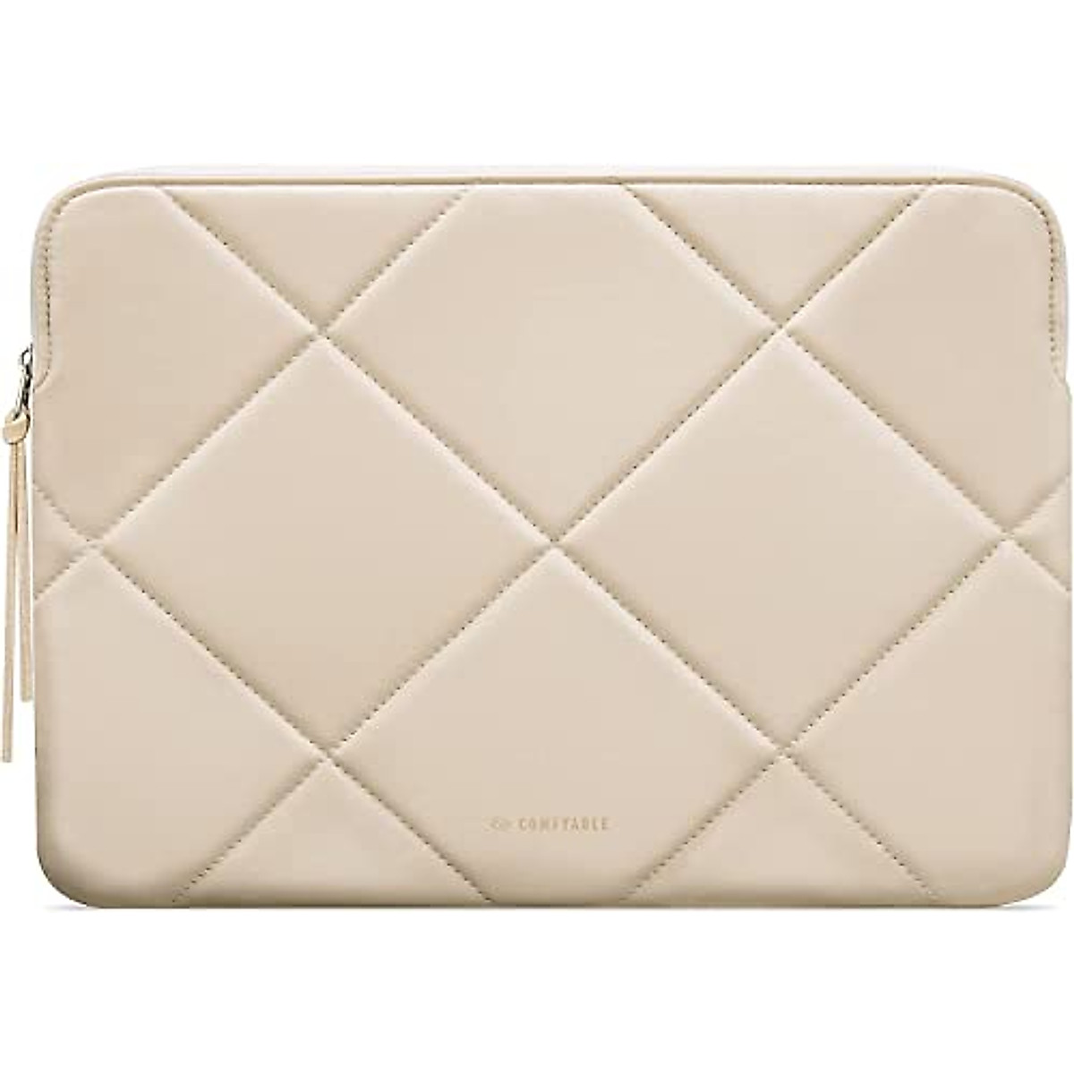Comfyable Slim Cute Laptop Sleeve 13 Inch 14 Inch Compatible for MacBook Air M2 M1, MacBook Pro 13-14 Inch M2 M1 2023-2020, Quilted Faux Leather Laptop Computer Carrying Mac Case for Women, Beige