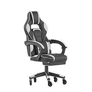 Flash Furniture X40 Gaming Chair Racing Computer Chair with Fully Reclining Back/Arms and Transparent Roller Wheels, Slide-Out Footrest, - White