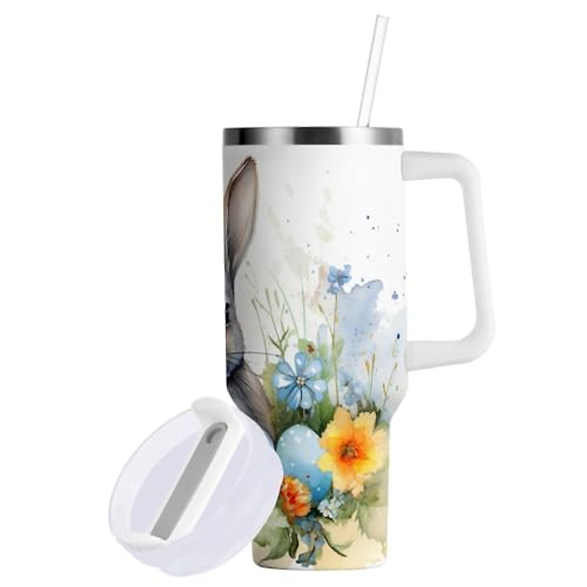 ALAZA Easter Bunny Rabbit 40 oz Tumbler Stainless Steel Water Bottle Vacuum Insulated Cup with Straw Lid & Handle For Travel Car Cup Holder