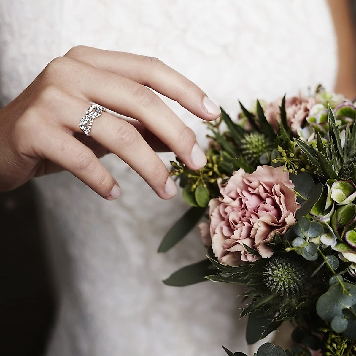 YL Infinity Statement Rings for Women 925 Sterling Silver Anniversary Ring Eternity Twisted Engagement Jewelry size5