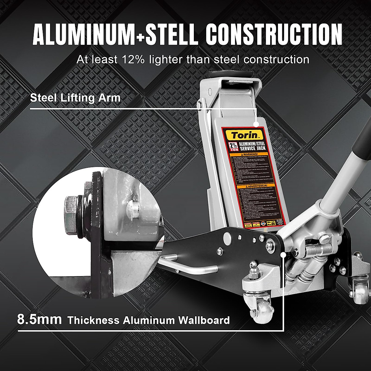 Torin T84025B Hydraulic Low Profile Aluminum and Steel Racing Floor Jack with Dual Piston Quick Lift Pump, 2.5 Ton (5,000 lb) Capacity, Black