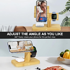 Wireless Charging Station for Apple, 20W Fast 3 in 1 Wireless Charger Stand, Bamboo Charging Station for iPhone 15/14/13/12 Pro/Max/Plus, for Apple Watch 8/7/6/SE/5/4/3/2, for Airpods 3/2/Pro
