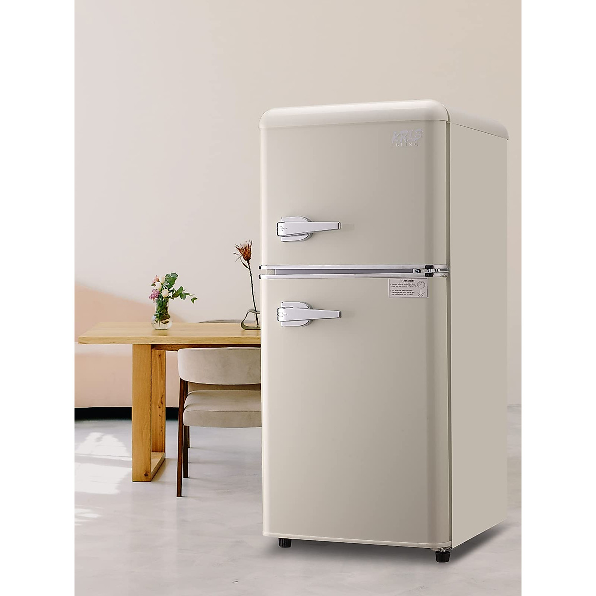 KRIB BLING 3.5 Cu.Ft Compact Refrigerator Mini Fridge with Freezer 7 Level Adjustable Thermostat Removable Shelves Small Refrigerator for Office Dorm Apartment Cream