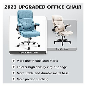 YAMASORO Ergonomic Executive Office Chair with Wheels,Linen Fabric Home Office Desk Chairs High Back Computer Chairs with Back Support,Blue