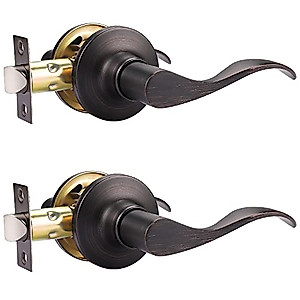 GOBEKOR 2 Pack Oil Rubbed Bronze Door Handles Interior Passage Door Levers for Hallway Closet Door Handle with Lock