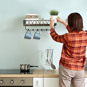 ANRXNCY Decorative Key and Mail Holder for Wall, Wall Mounted Entryway Floating Shelf with 5 Key Hooks, Decorative Metal Wire Mesh Key Holder with Shelf for Wall, Entryway, Bathroom, Office