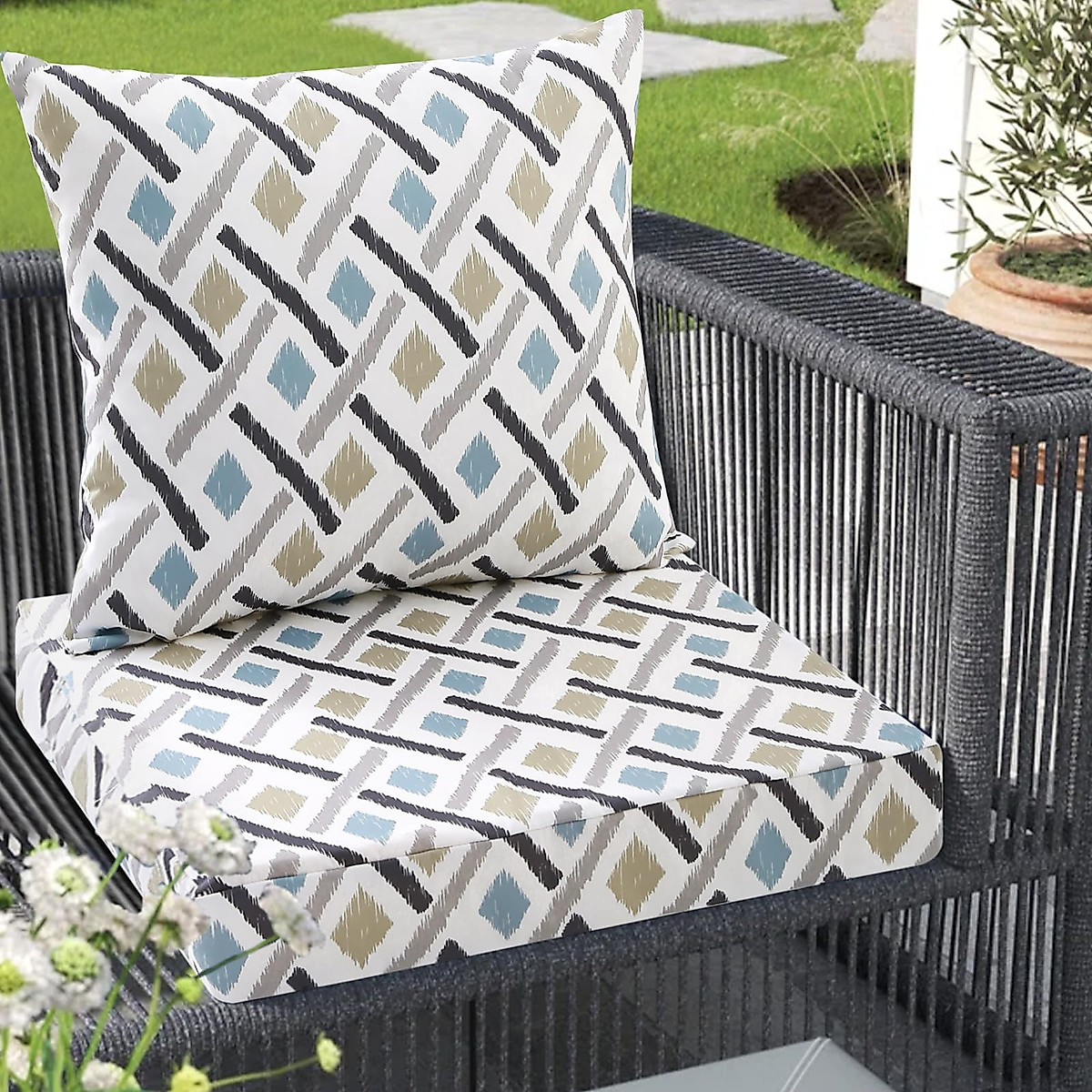 idee-home Outdoor Cushions for Patio Furniture, Outdoor Seat Cushions 24 x 24 with Fade Resistant Waterproof Removable Cover, Deep Seat Replacement Couch Sofa Chair Cushions for Yard Garden