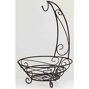 Home Basics Scroll Collection Steel Fruit Basket with Hanging Banana Tree, Perfect for Kitchen Countertop & Dining Room Table, Bronze