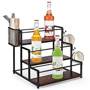 GADFISH Coffee Syrup Rack Organizer, 3 Tier Syrup Bottle Holder Stand for Coffee Bar, 12 Bottles Storage Shelves for Syrup, Wine, Dressing for Kitchen Coffee Station Countertop Tabletop Wine Rack