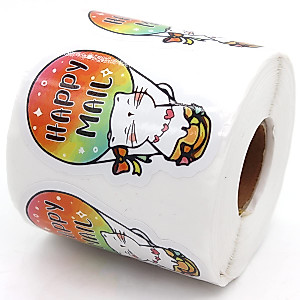 Muminglong 1.5 Inch Happy Mail Cat Sticker,Mail Sticker,Mail Carrier Sticker, Small Business, Handmade Sticker,Packaging Sticker, 500 PCS
