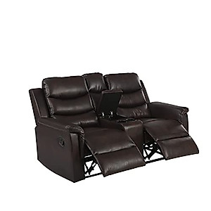 ERYE Faux Leather Manual Motion Loveseat 2 Cup Holders and Two Recliner Chaise, PU Wall Hugger Sofa & Couch for Home Theater Apartment Office RV Living Room Furniture Sets, Brown