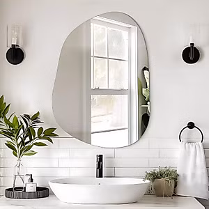 WallBeyond Bathroom Medicine Cabinet with Mirror, 22x30 Inch Black Irregular Storage Mirror with Aluminum Alloy Metal Framed, Modern Medicine Cabinet with Storage