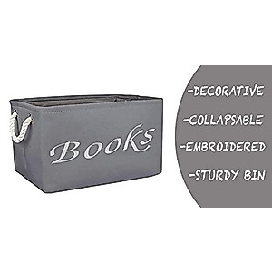 Embroidered Tote Bin - Storage Basket for Nursery - Large Storage Box - Organizing Bedroom, Closet, Classroom (Book Bin)