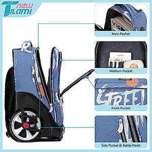 NEW TILAMI Rolling Backpack 19 inch Teens Rolling Backpack Cute Wheeled Computer Laptop Backpack Bookbag Roller Travel Bag College, Street Basketball