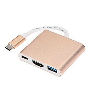 USB 3-in-1Hub ,USB 3.1 Type C to 4K HDMI Converter, elecfan USB 3.0 Splitter USB-C Adapter Cable Fast Charging Port for MacBook ChromeBook USB-C Device to HDTV/Projector - Gold