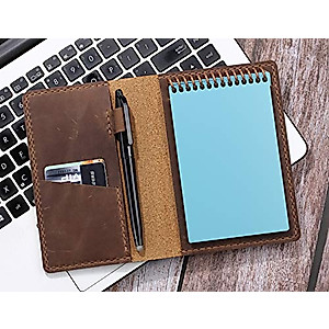 Leather Journal Cover for 3.5" x 5.5" Pocket Size Notebook With Pen Loop, Leather Cover Compatible with Rocketbook Notebook Mini Size - Brown