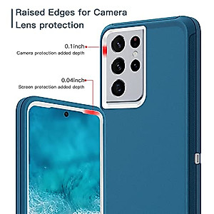 I-HONVA for Samsung Galaxy S21 Ultra Case Shockproof Dust/Drop Proof 3-Layer Full Body Protection [Without Screen Protector] Rugged Heavy Duty Cover Case for Galaxy S21 Ultra 5G 6.8,Turquoise/White