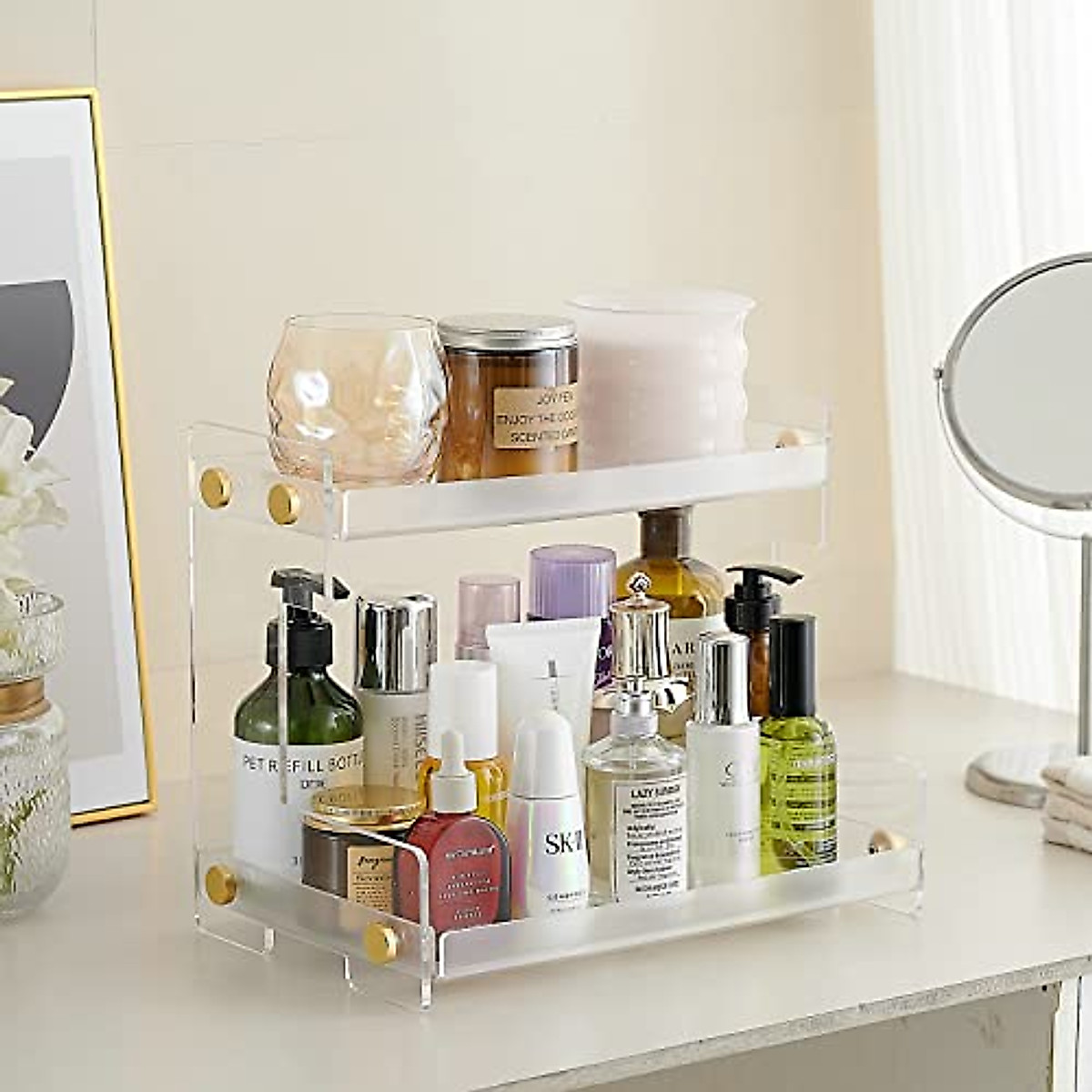 MUYEDRAIN Bathroom Organizer Countertop,2 Tier Bathroom Counter Organizer Kitchen Spice Rack Cosmetic Organizer,Countertop Storage Shelf for Bathroom, Kitchen, Living Room, Bedroom, Dressing Table