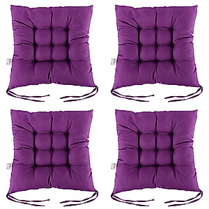 Scorpiuse Chair Pads with Ties 15"x15" Non-Slip Soft Seat Cushions Set of 4 Breathable Pearl Cotton Filling Seat Cushion for Dining Living Room Kitchen Office Chair Den (15" x 15", Purple)