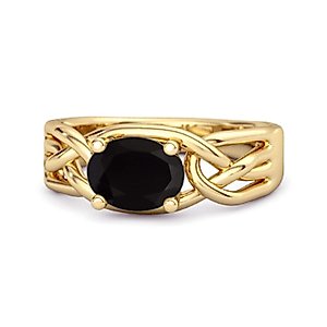 Multi Choice Your Gemstone 925 Sterling Silver 0.50 Ctw Yellow Gold Plated Horizontal Set Engagement Ring (6, Black Spinel)