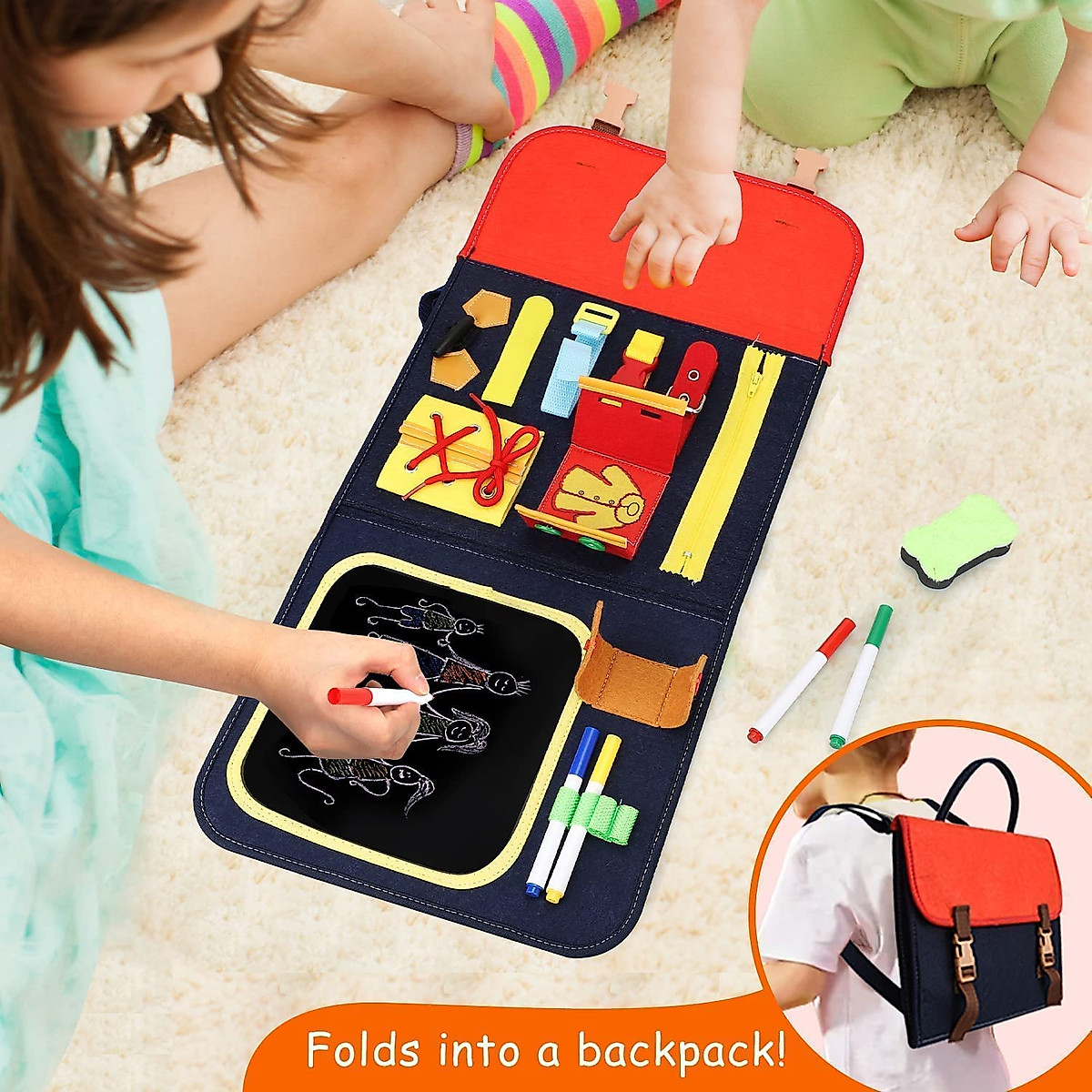 TOY Life Busy Board - Montessori Busy Board for 3 4 5 6 Year Old - Sensory Board Toys for Toddler - Activity Board - Montessori Toys - Educational Early Learning Toys - Travel Toys Toddler Busy Board