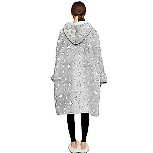 Lzzidou Oversized Blanket Hoodie for Women, Two Layers Cozy Flannel Sherpa Wearable Blanket Sweatshirt Adult