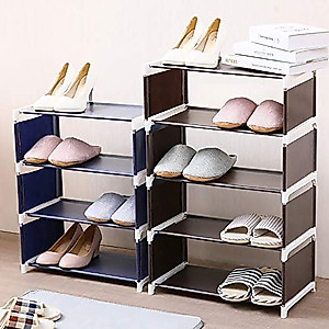 Shoe Storage Organizer Rack, 5-Tier Stackable Free Standing Shoe Shelf for 10 Pairs of Shoes ( Include Safety Work Gloves ) for Small Spaces- Blue