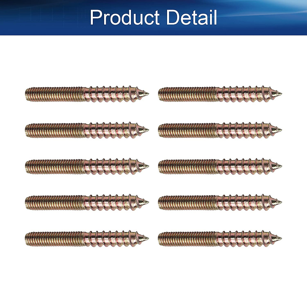 Yinpecly 10Pcs Carbon Steel Double Headed Hanger Bolts 2 inch Length Self-Tapping Screw for Furniture Installation M6×50 Bronze