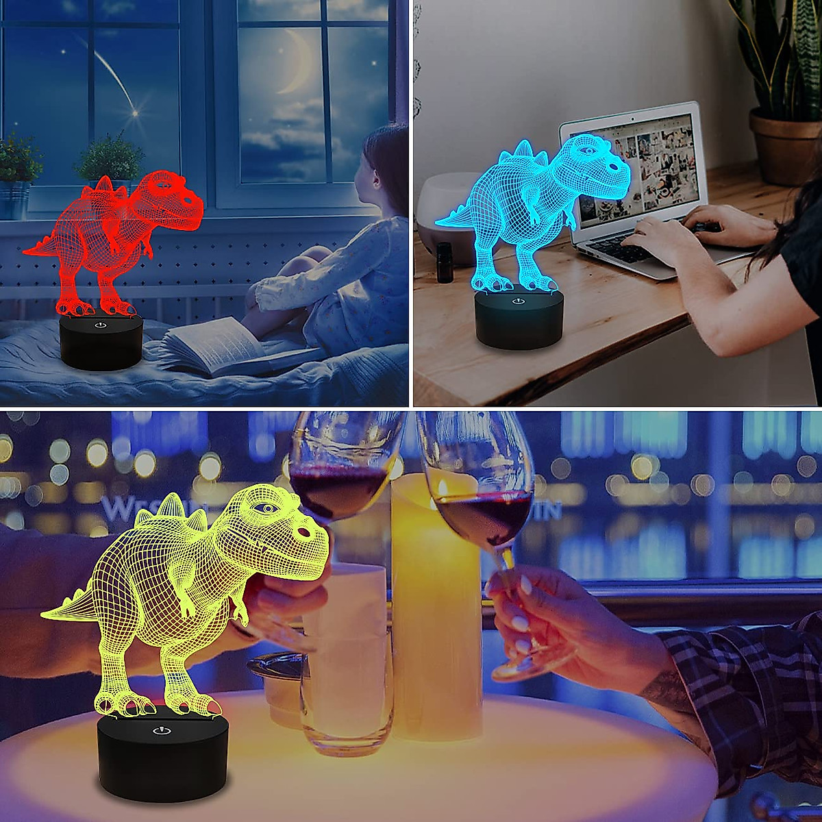 FULLOSUN Night Light for Kids Dinosaur T-rex 3D Night Light Bedside Lamp 16 Colors Changing with Remote Control, Xmas Halloween Birthday Gift for Child Baby Boy